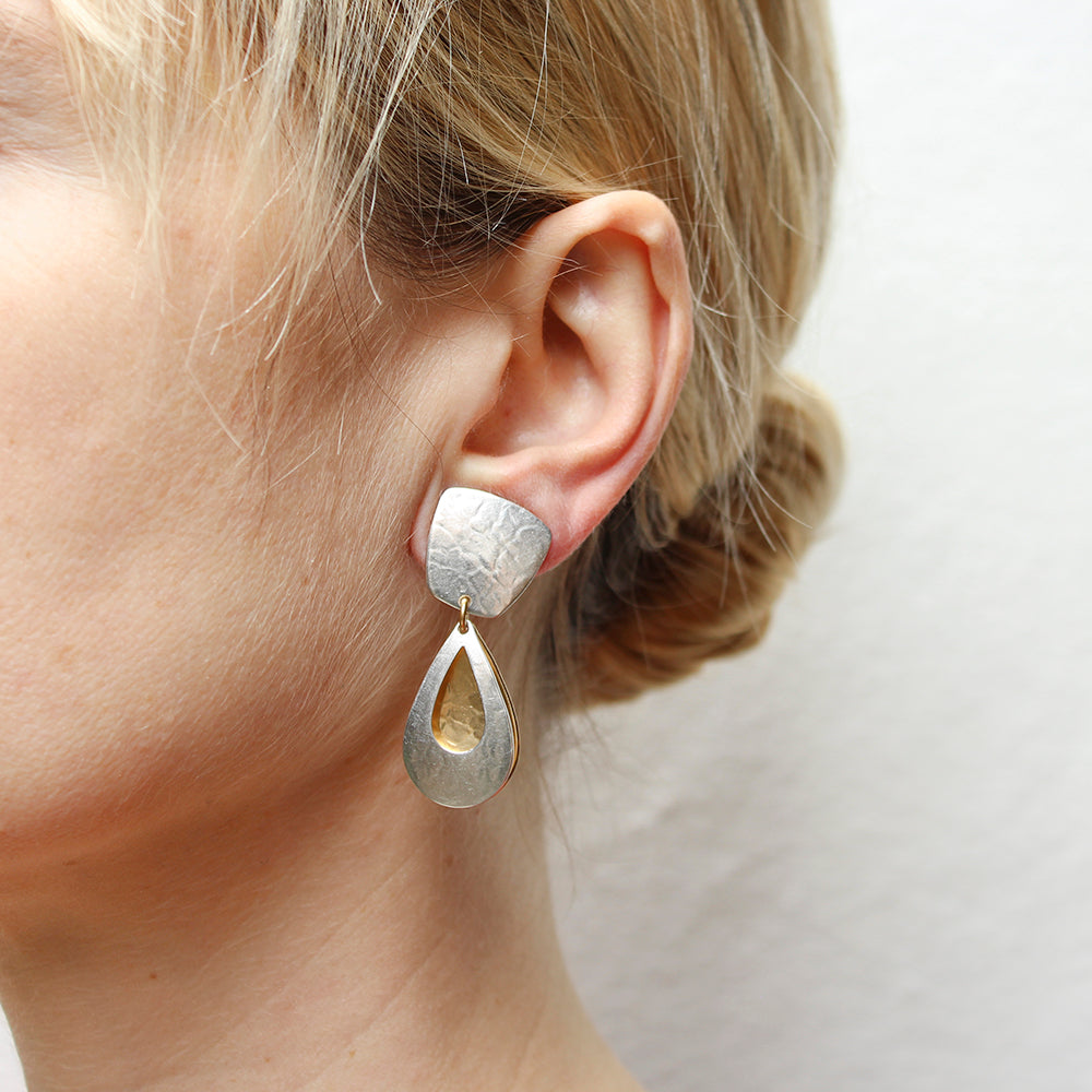 Tapered Square with Teardrop and Teardrop Frame Clip or Post Earring ...