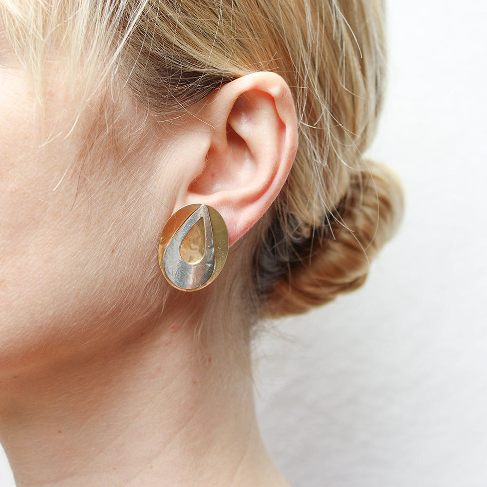 Dished Oval and Curved Teardrop Frame Clip or Post Earring – Marjorie ...