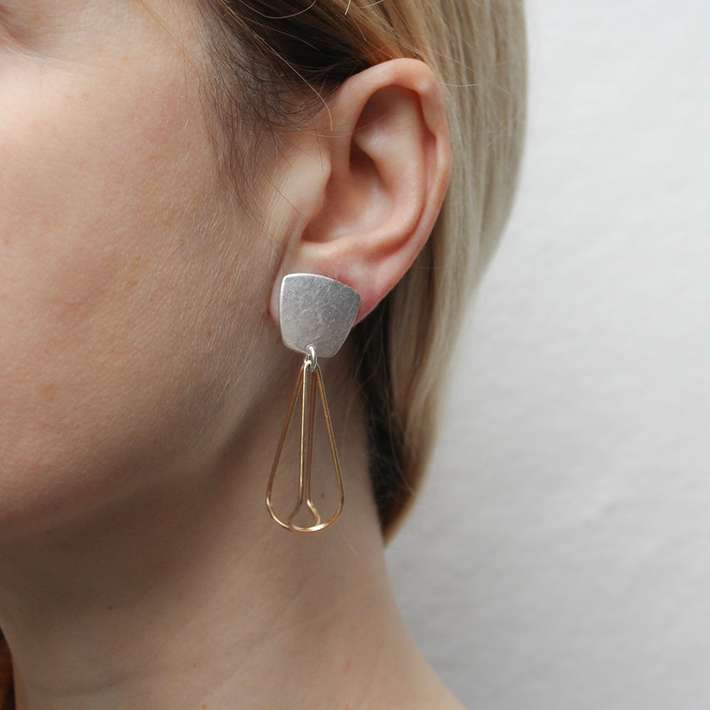Tapered Square with Large Teardrop Frame Post or Clip Earring ...
