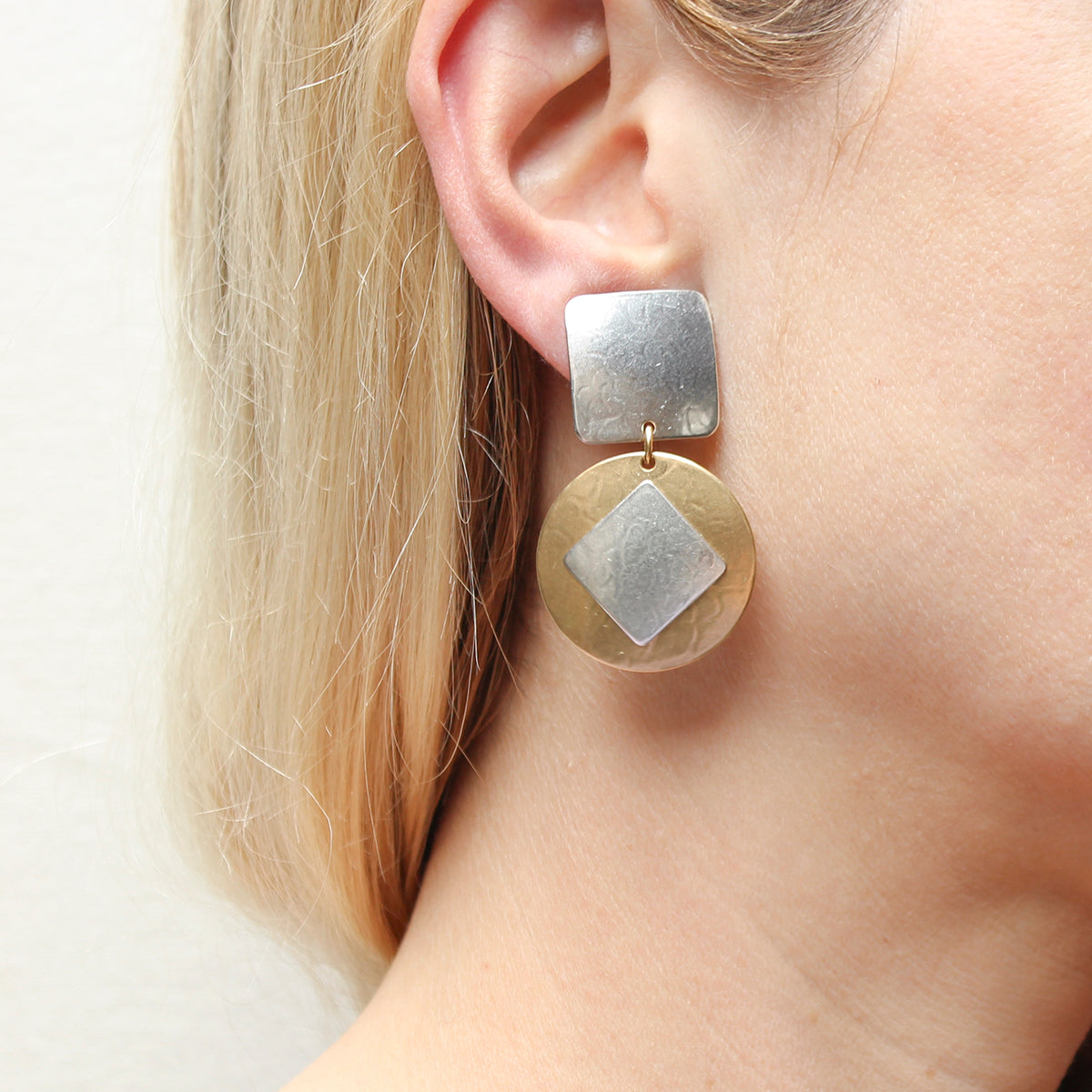 Large Square with Disc and Tile Post or Clip Earring – Marjorie Baer ...