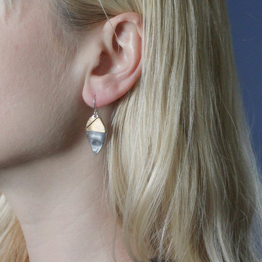 Hammered Inverted Teardrop with Crossed Wire Wrapping Wire Earring ...